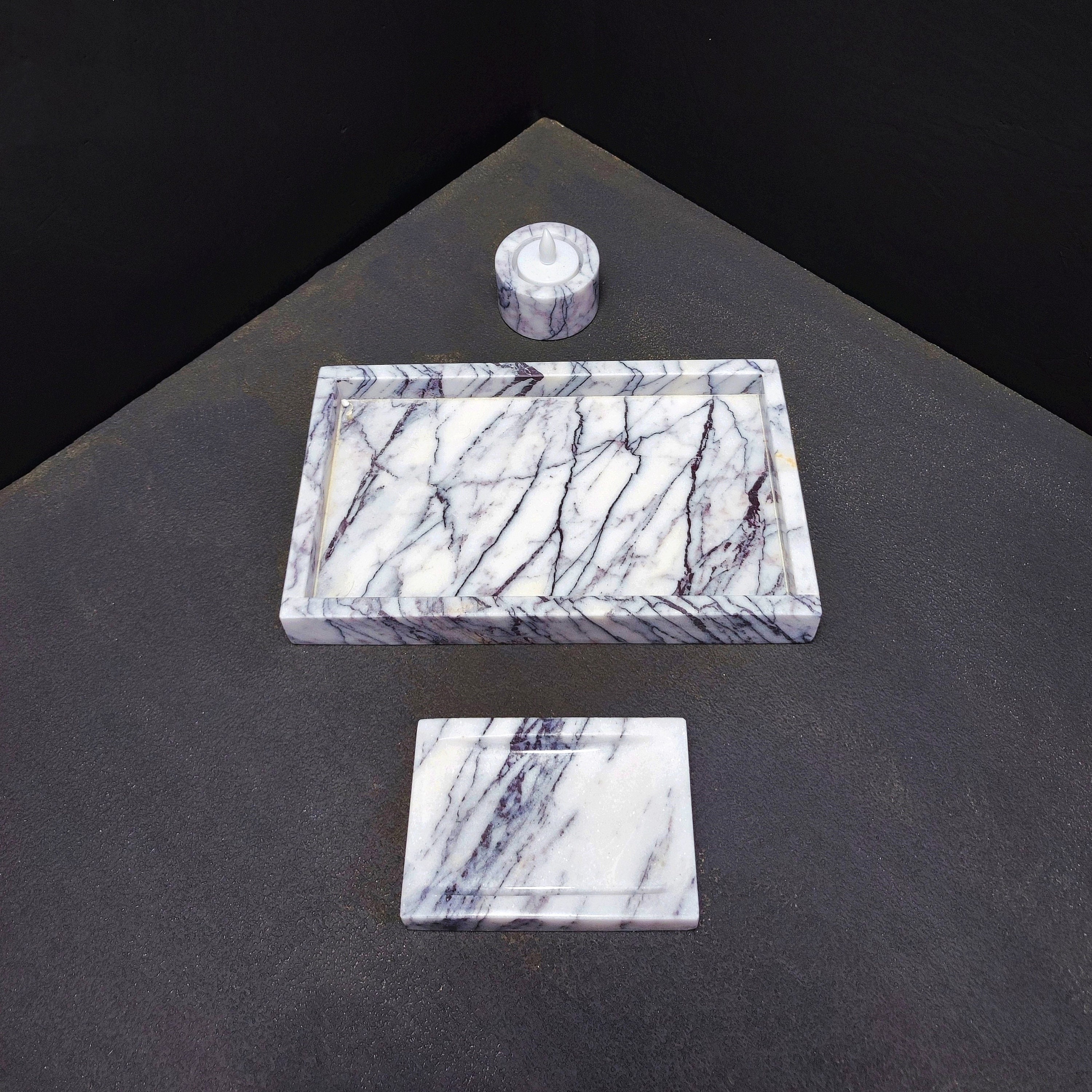 Bathroom Accessories Set Elegant Lilac Marble, Soap Dispenser, Tray ...