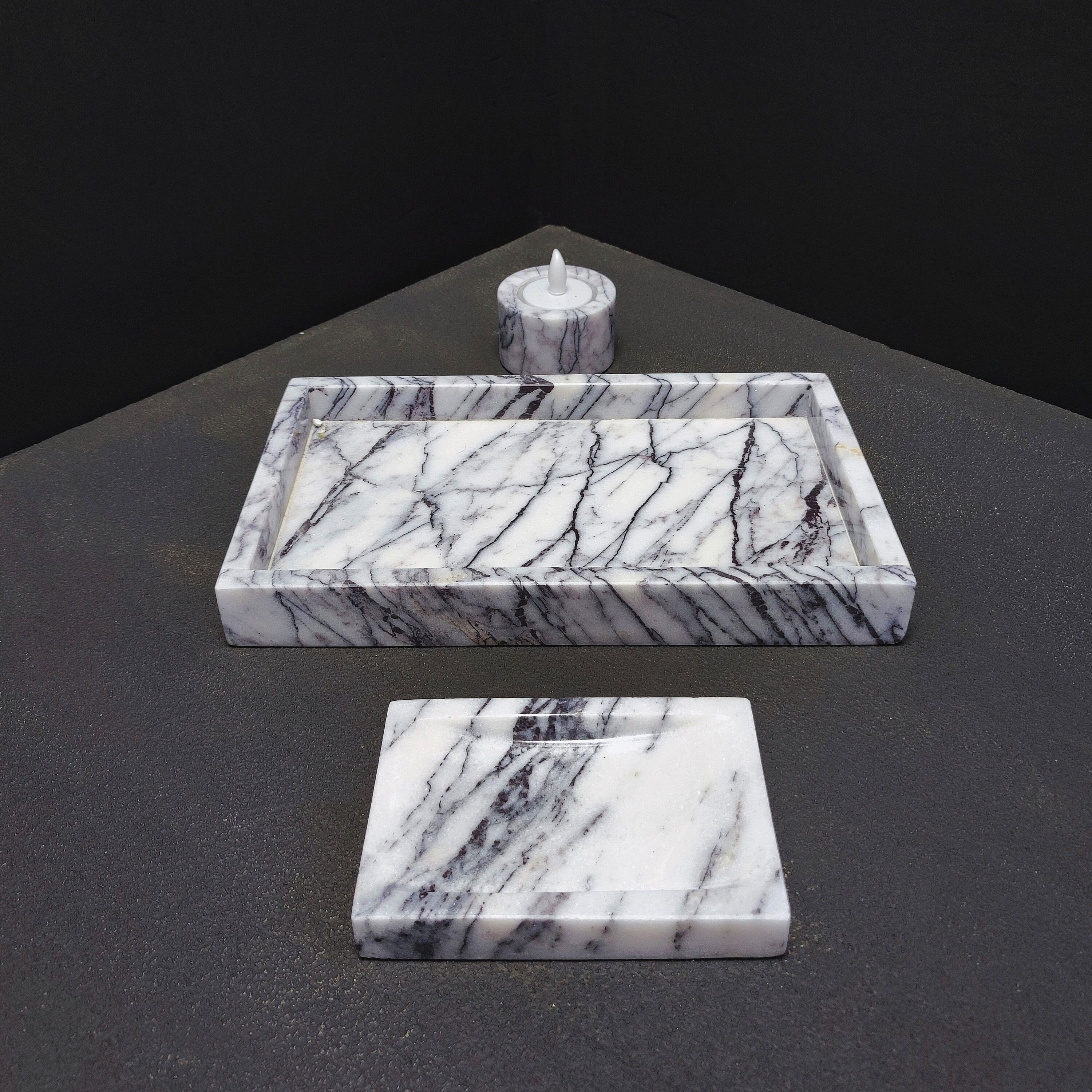 Bathroom Accessories Set Elegant Lilac Marble, Soap Dispenser, Tray ...