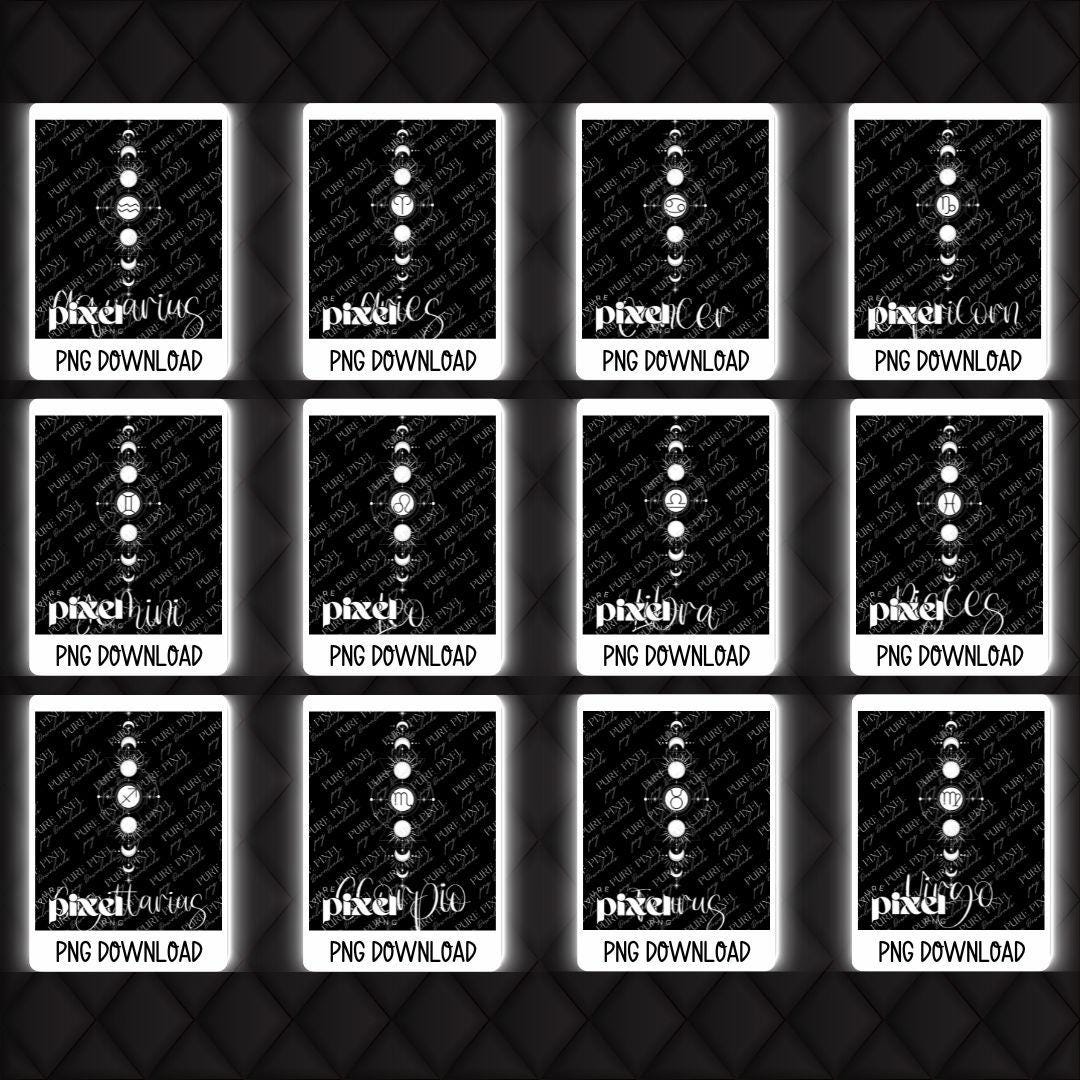 Zodiac Moon Phase PNG Bundle | 12 Zodiac Signs Digital Download ...