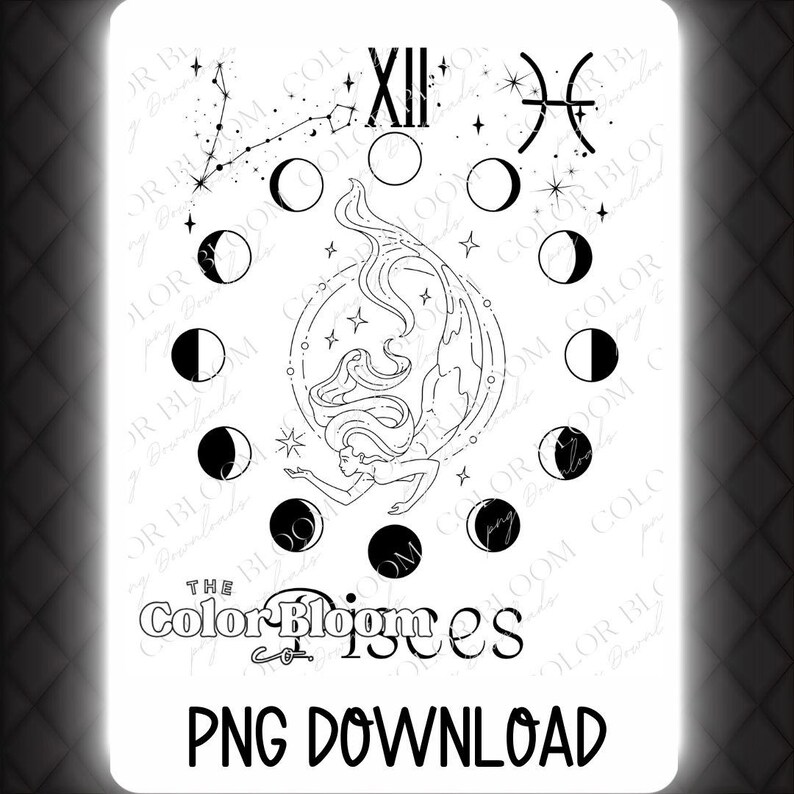 Pisces Moon Phase PNG Digital Download | Astrology Constellation Design ...