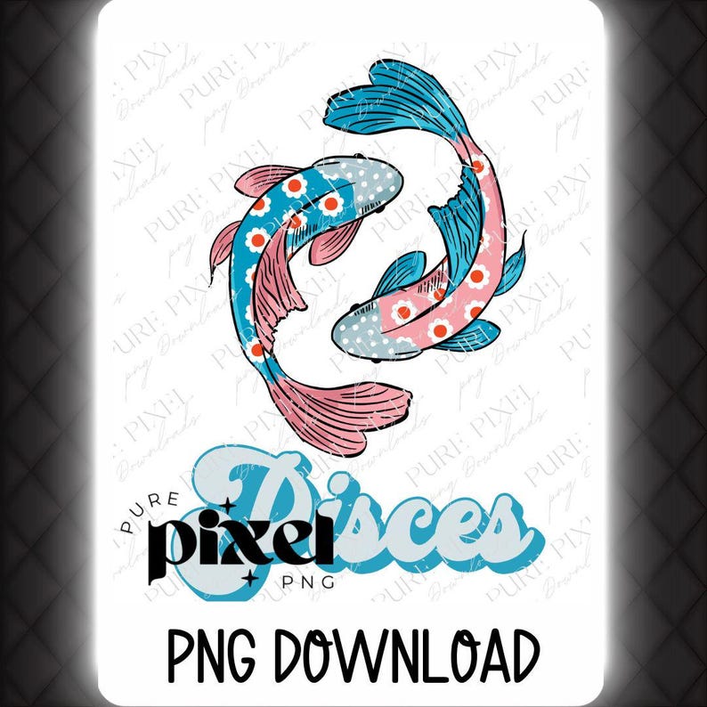 Pisces Zodiac PNG Digital Download – Floral Retro Two Fish Sublimation ...