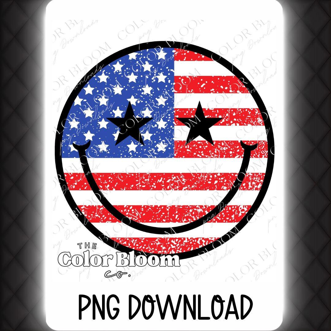 Retro USA Smiley Face PNG | 4th of July Sublimation Design | Grunge ...