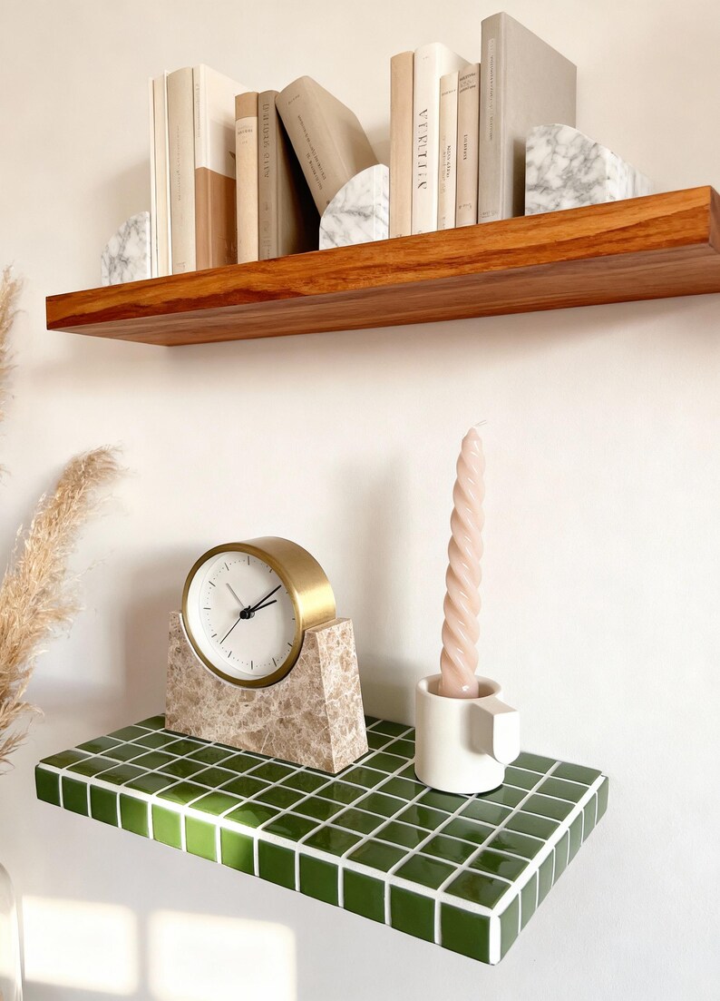 Shelf | Tiles | Tile Shelf | Mosaic | Green | White | Tile Shelf | Wall ...