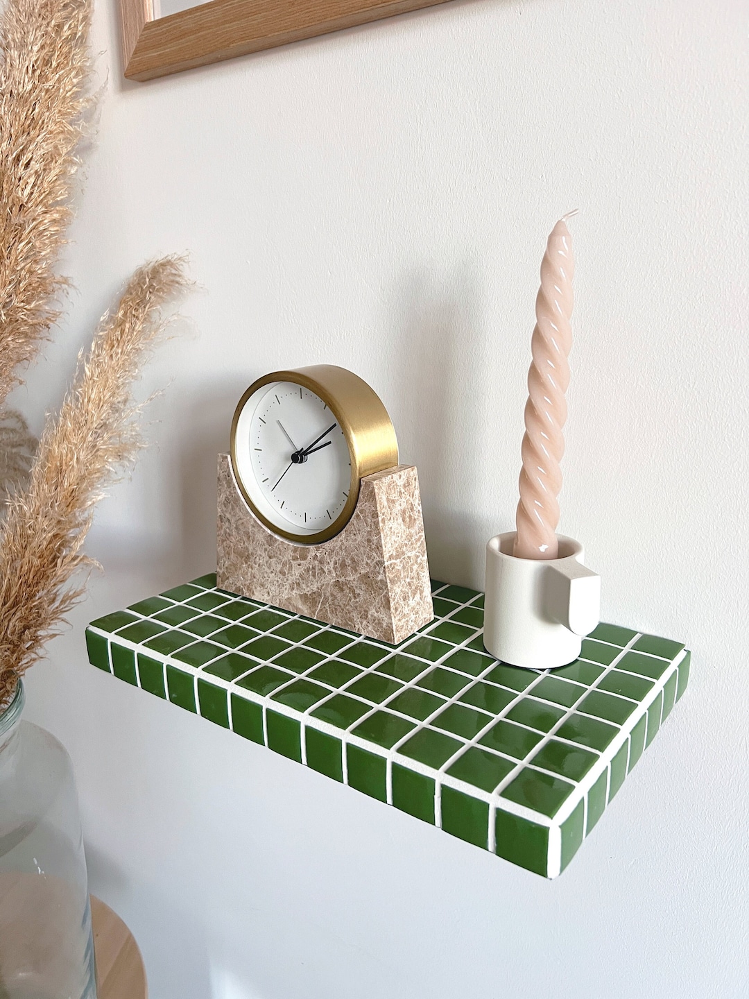 Shelf | Tiles | Tile Shelf | Mosaic | Green | White | Tile Shelf | Wall ...