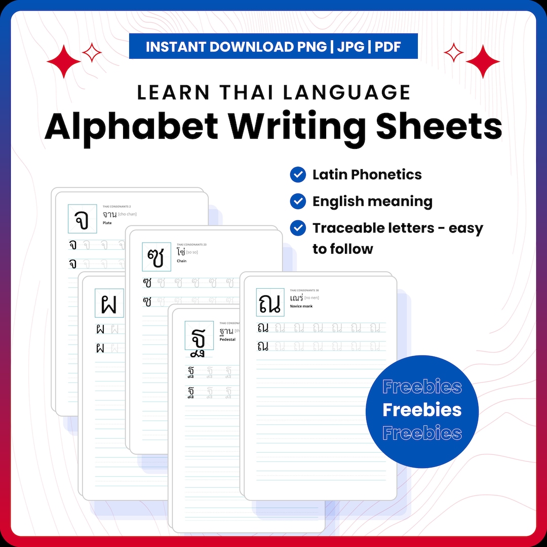 42 Thai Consonants - Writing Worksheet for Beginners, Thailand Language ...