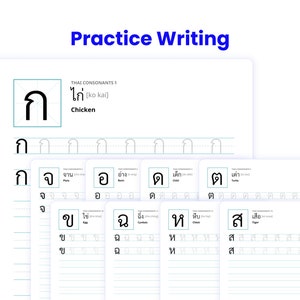 42 Thai Consonants - Writing Worksheet for Beginners, Thailand Language ...