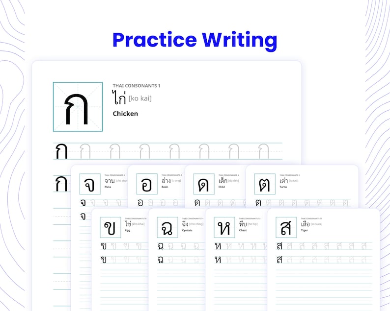 42 Thai Consonants - Writing Worksheet for Beginners, Thailand Language ...