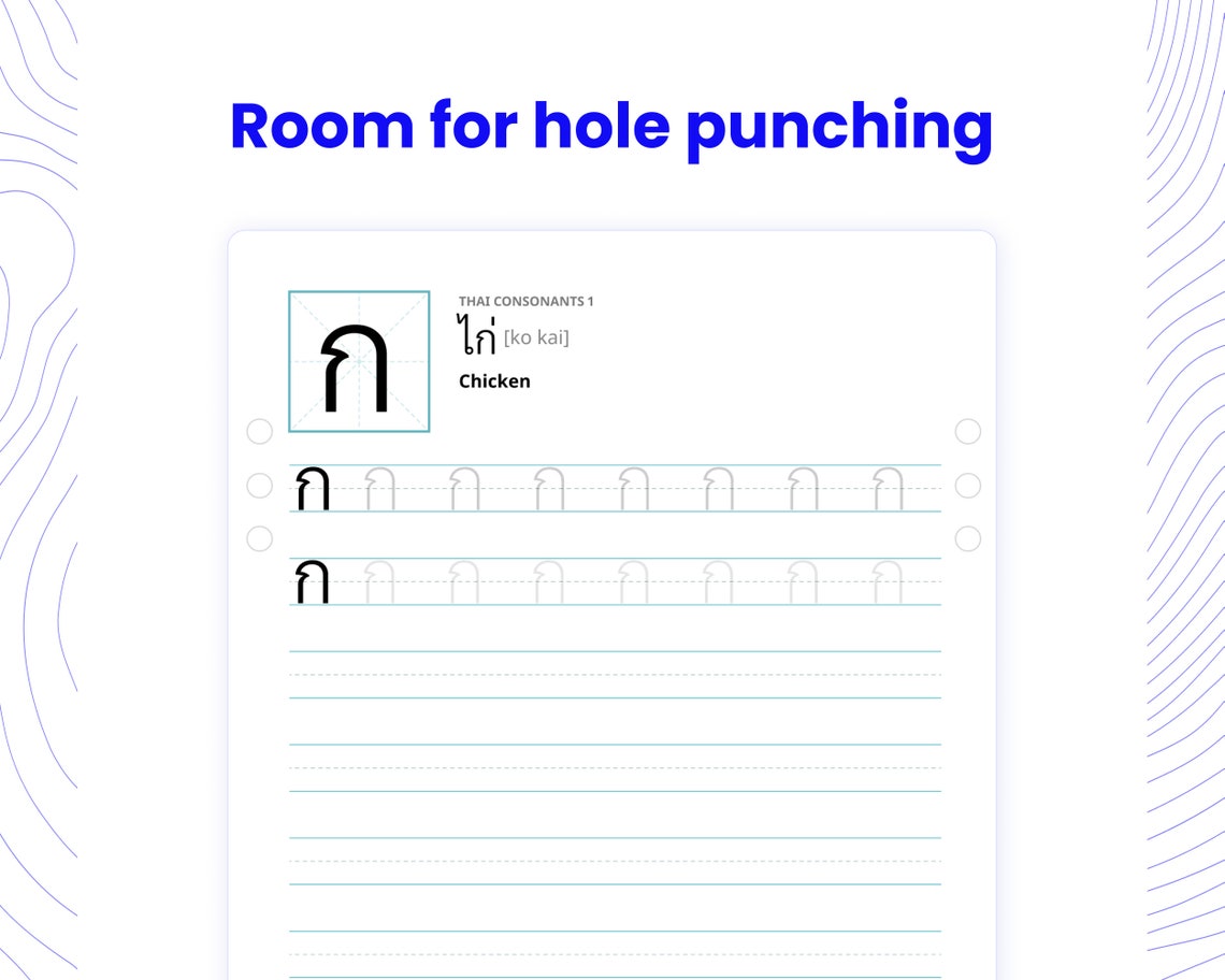 42 Thai Consonants - Writing Worksheet for Beginners, Thailand Language ...
