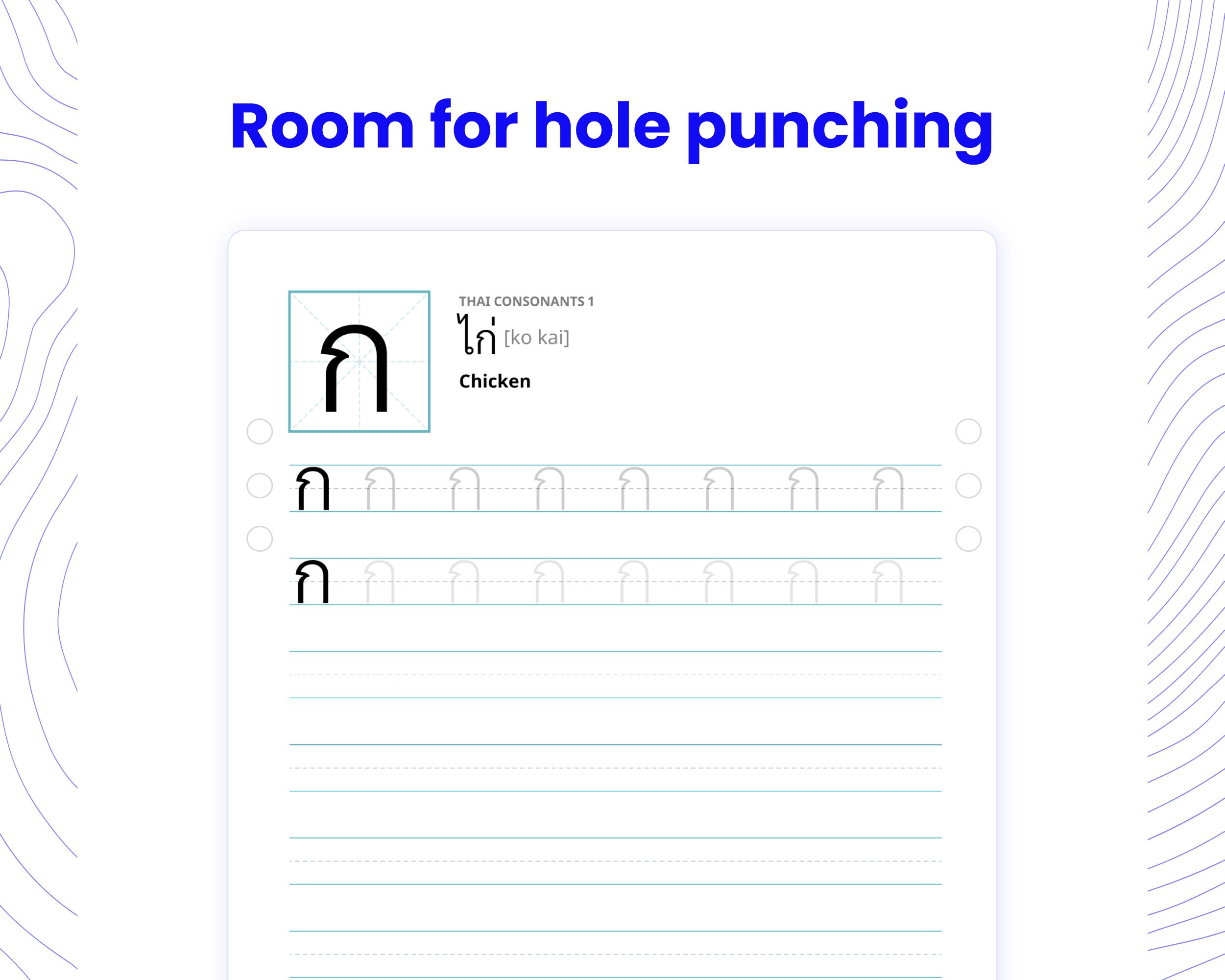42 Thai Consonants - Writing Worksheet for Beginners, Thailand Language ...