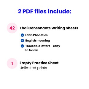 42 Thai Consonants - Writing Worksheet for Beginners, Thailand Language ...