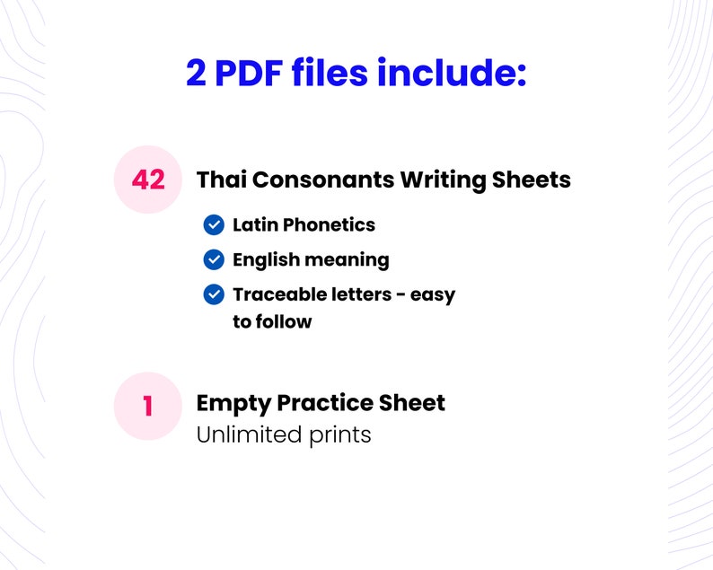 42 Thai Consonants - Writing Worksheet for Beginners, Thailand Language ...