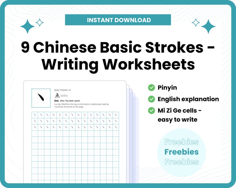 9 Basic Strokes Writing Worksheets Simplified Chinese - Etsy