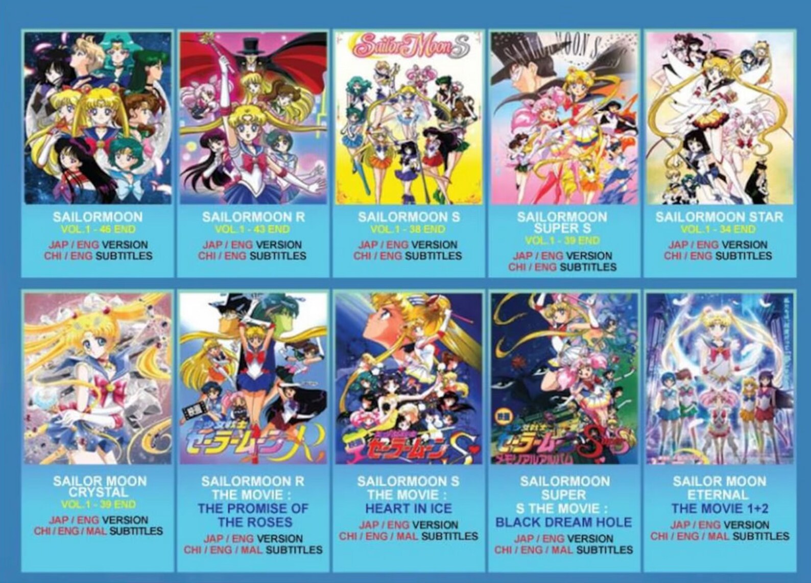 Sailor Moon Complete Series Collection Box Set Anime DVD 1-239 EPISODES ...
