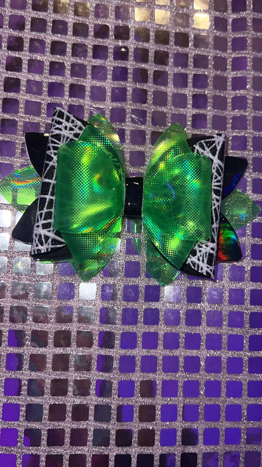 WEB GLOW BOW Glow in the Dark Spider Web W/holographic Green, Black ...