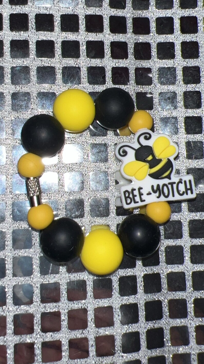 BEE-YOTCH Yellow Black and White Handle Charm /keychain - Etsy