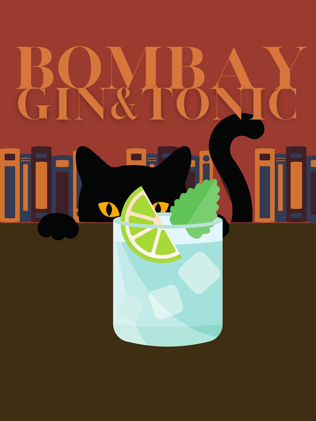 Bombay Gin & Tonic Cat Cocktail Art Print DIGITAL PDF FILE Gift for Cat ...