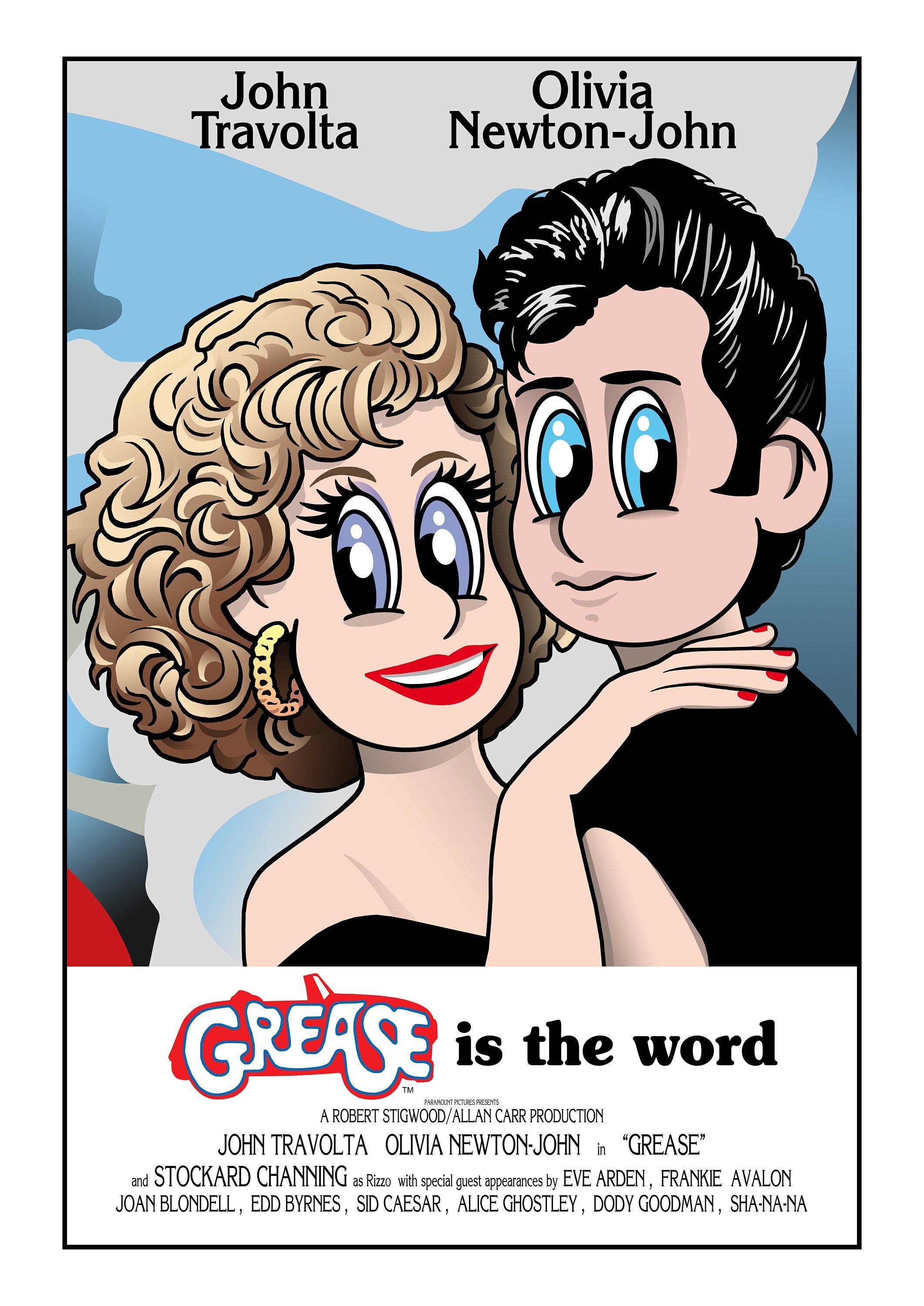 GREASE, Olivia Newton-john, John Travolta, Movie Poster, Cartoon ...