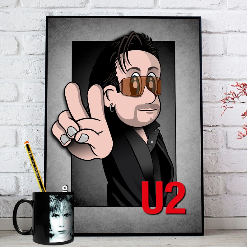 BONO, U2, Alternative Rock, Cartoon, Personalized Illustration, Digital ...