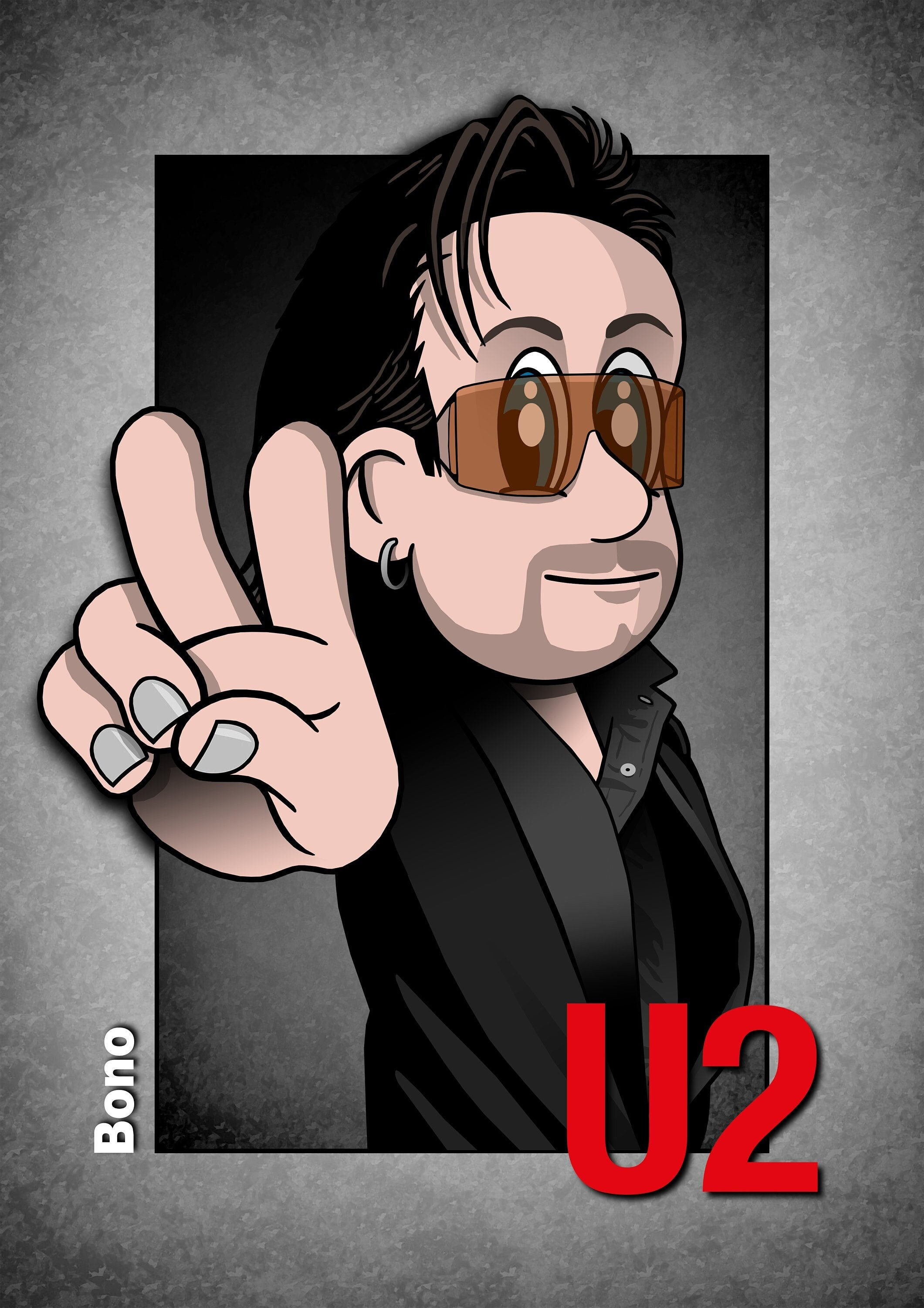 BONO, U2, Alternative Rock, Cartoon, Personalized Illustration, Digital ...