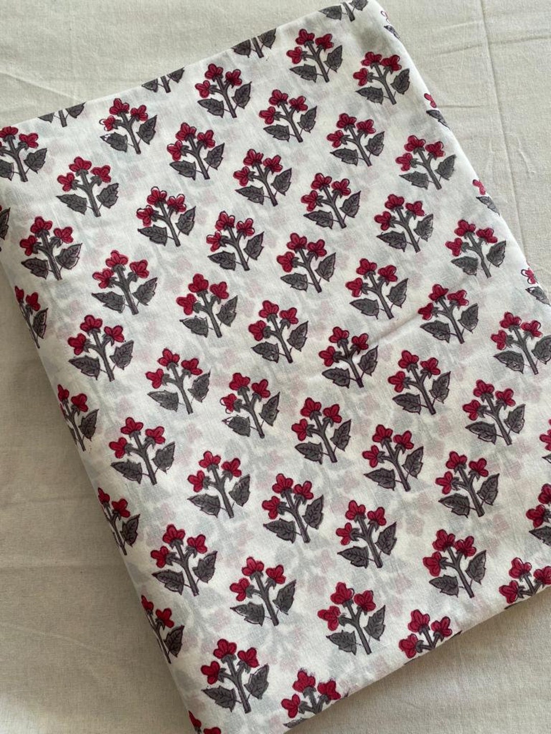 Pink Red Flower Indian Hand Block Print 100% Pure Cotton Cloth, Fabric ...
