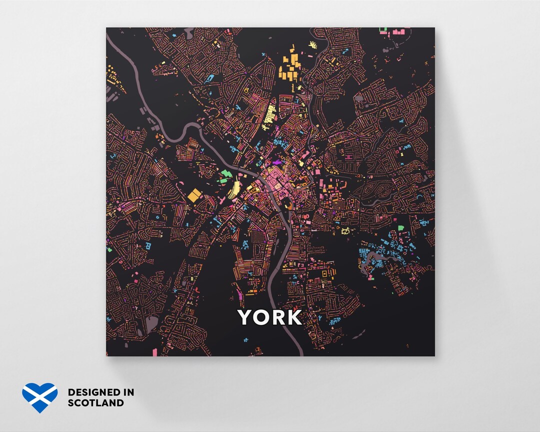 York, England, City Map. an Unusual, Colourful and Creative Art Print ...