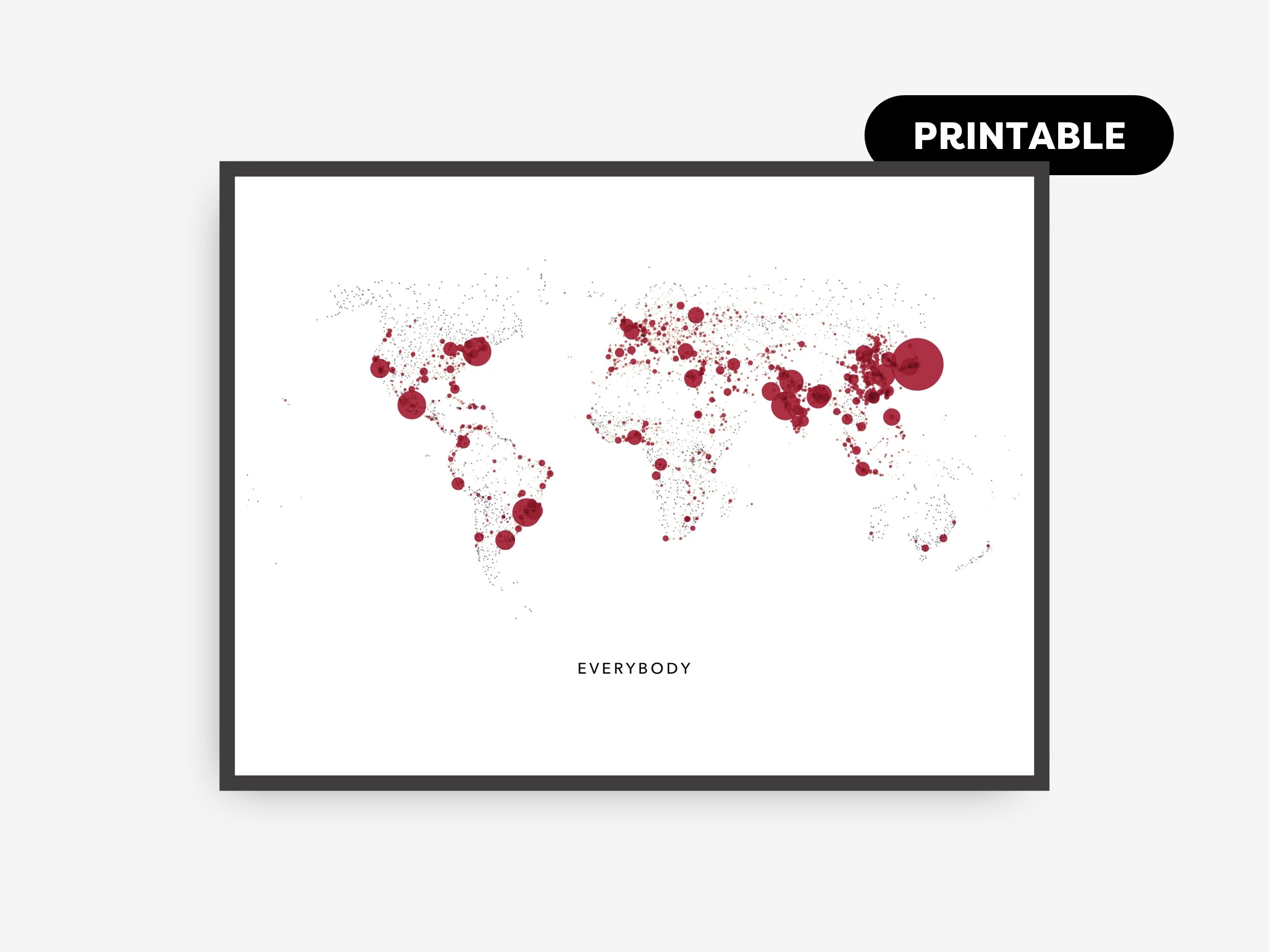 EVERYBODY. World Map Plotted by Where the Humans Are. - Etsy