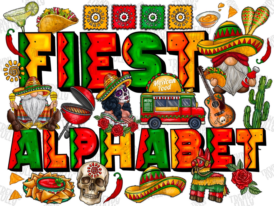 Fiesta Doodle Alphabet Bundle, Mexico Png, Sublimation Design, Cinco De ...