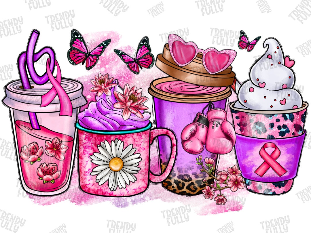 Breast Cancer Coffee Cups Png Sublimation Design, Breast Cancer Clipart ...
