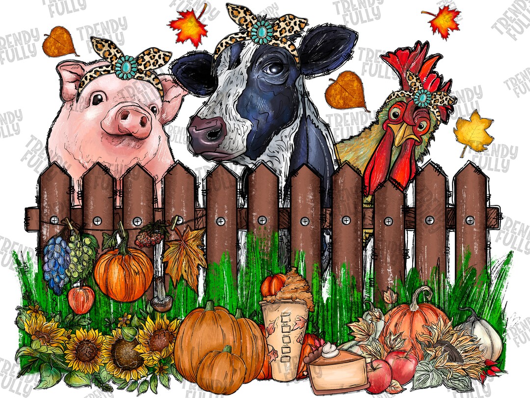 Fall Farm Animals PNG, Cow Png, Pig, Chicken, Pumpkin, Fall, Thankful ...