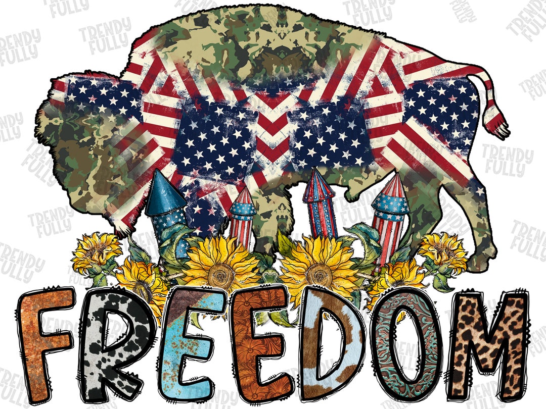 American Buffalo Freedom Png, Sunflower Bison Png, USA Flag Png, Bison ...
