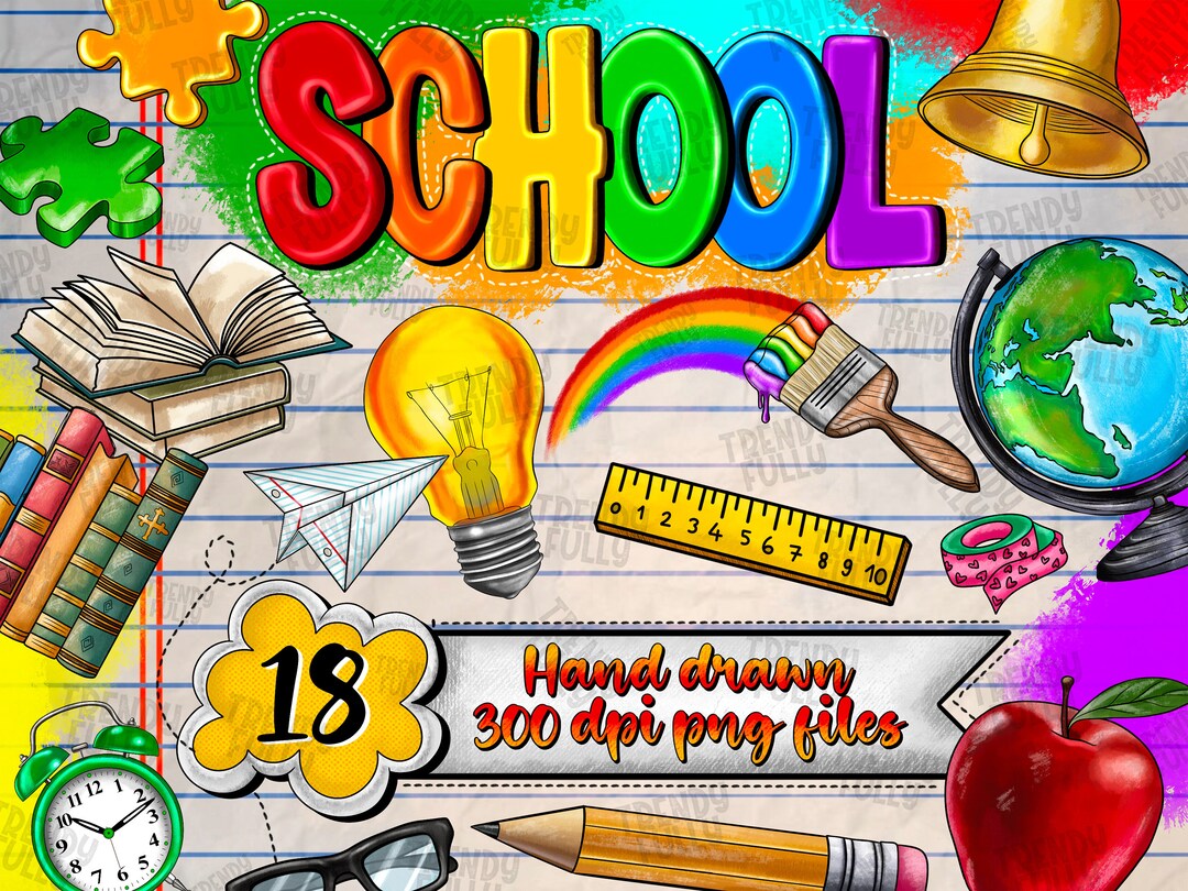 School Elements Bundle Png, 100 Days of School Png, Teacher Design Png ...