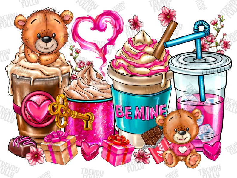 Be Mine Coffee Cups Png, Valentine's Day Png, Plush Bear, Coffee Png ...