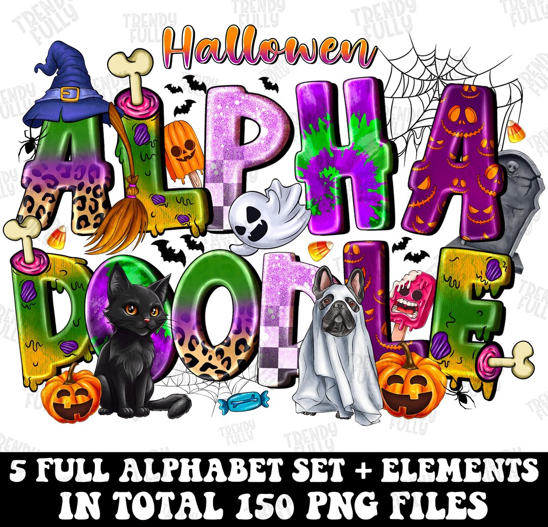 Halloween Alphabet Png Files Bundle, Happy Halloween Doodle Letters Png ...