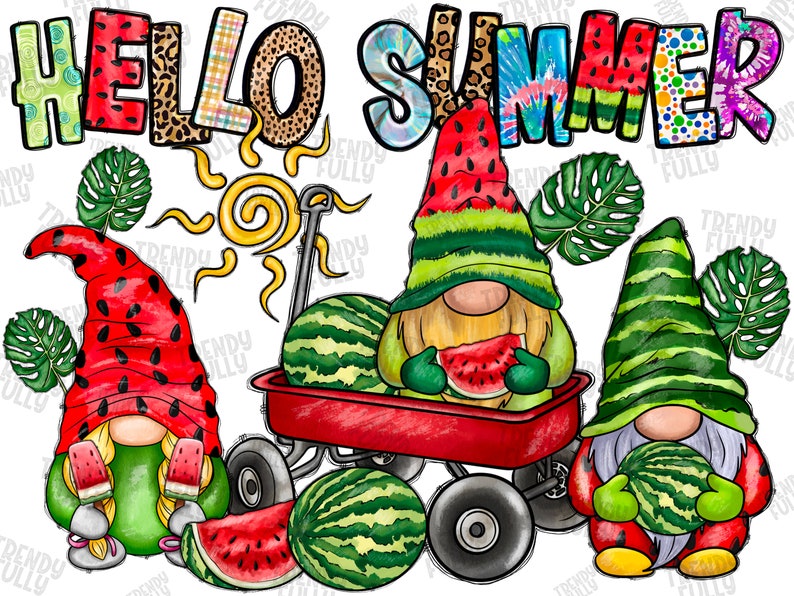 Hello Summer Watermelon Gnome Png, Sublimation Design, Watermelon Gnome ...