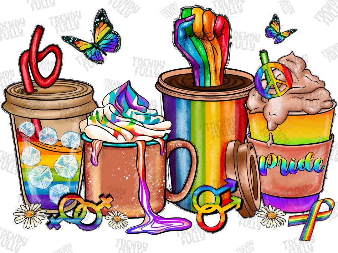 LGBTQ Pride Coffee Cups Png, Rainbow, Coffee, Sublimation Design ...