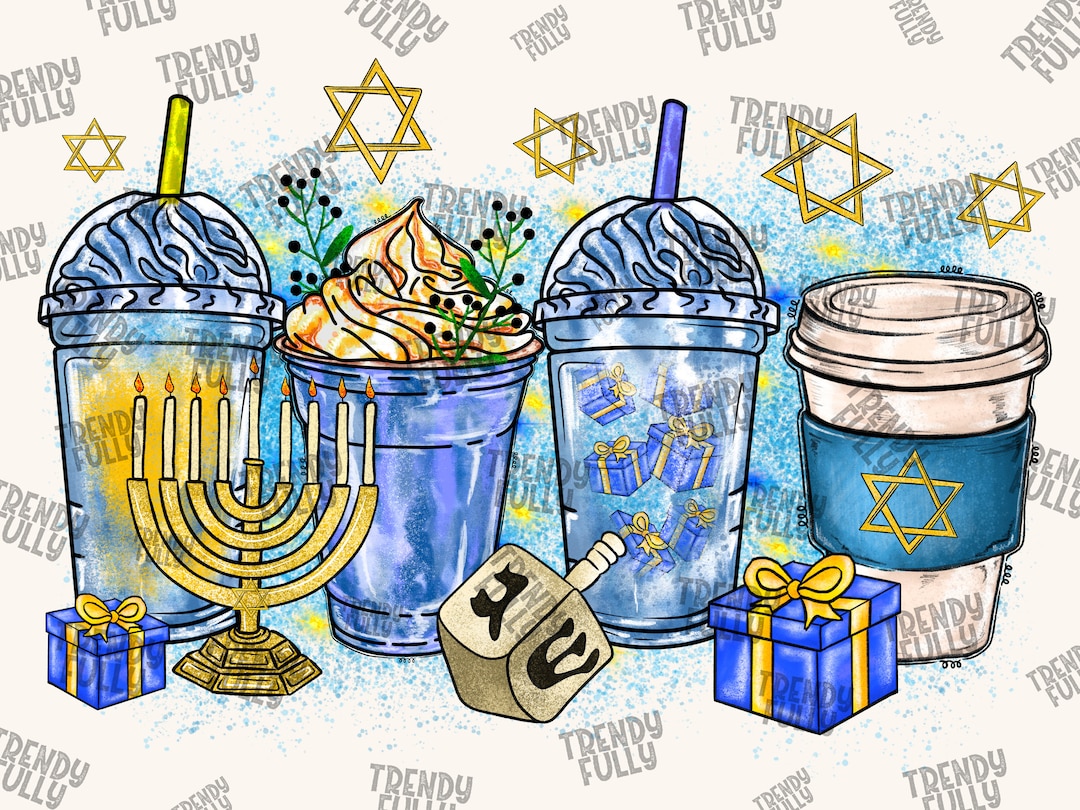 Hanukkah Coffee Cups Png Sublimation Design, Hanukkah Png, Happy ...