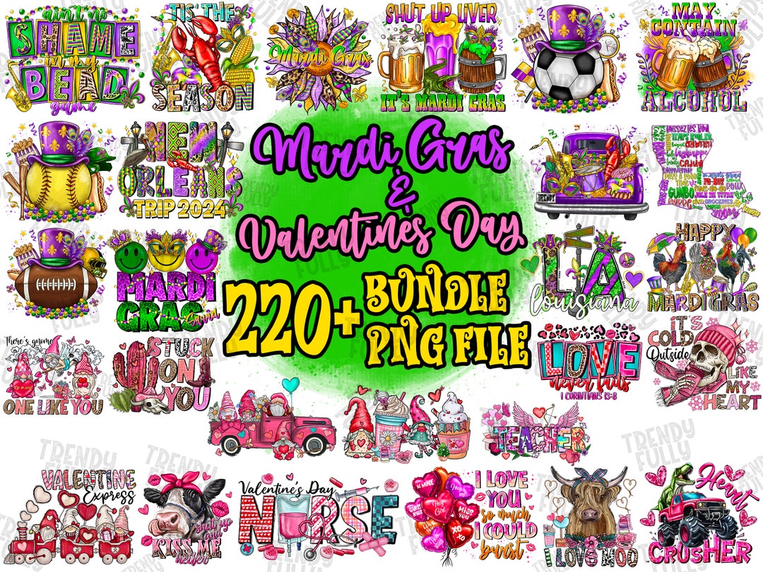 220+ Valentines and Mardi Gras Png Bundle, Retro Valentine Png, Mardi ...