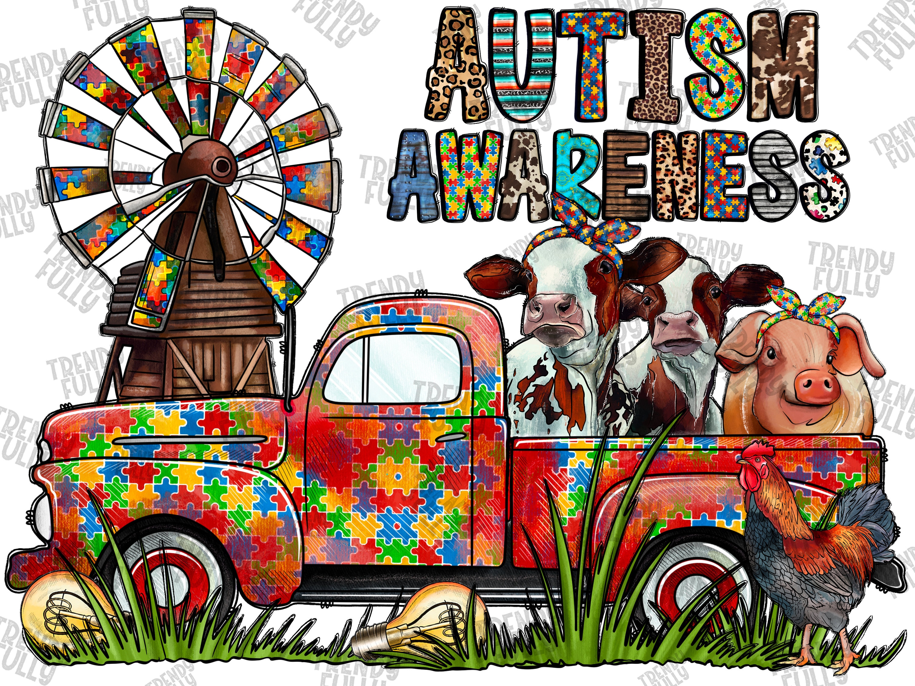 Autism Animal Truck Png Truck Png Autism Cow Windmill - Etsy Canada