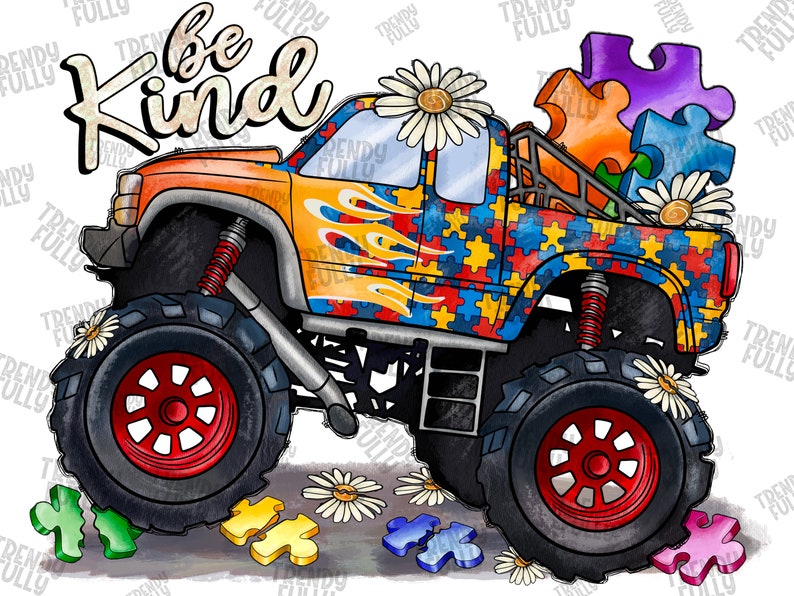 Be Kind Png Autism Monster Truck Png Truck Png Daisy - Etsy