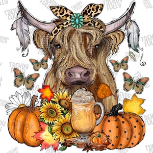 Highland Cow Autumn Png, Cow Png, Thankful Png, Highland Cow, Autumn ...