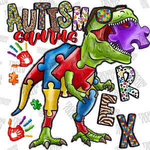 Autism Saurus Rex Png, Sublimation Design Download, Autism Awareness ...