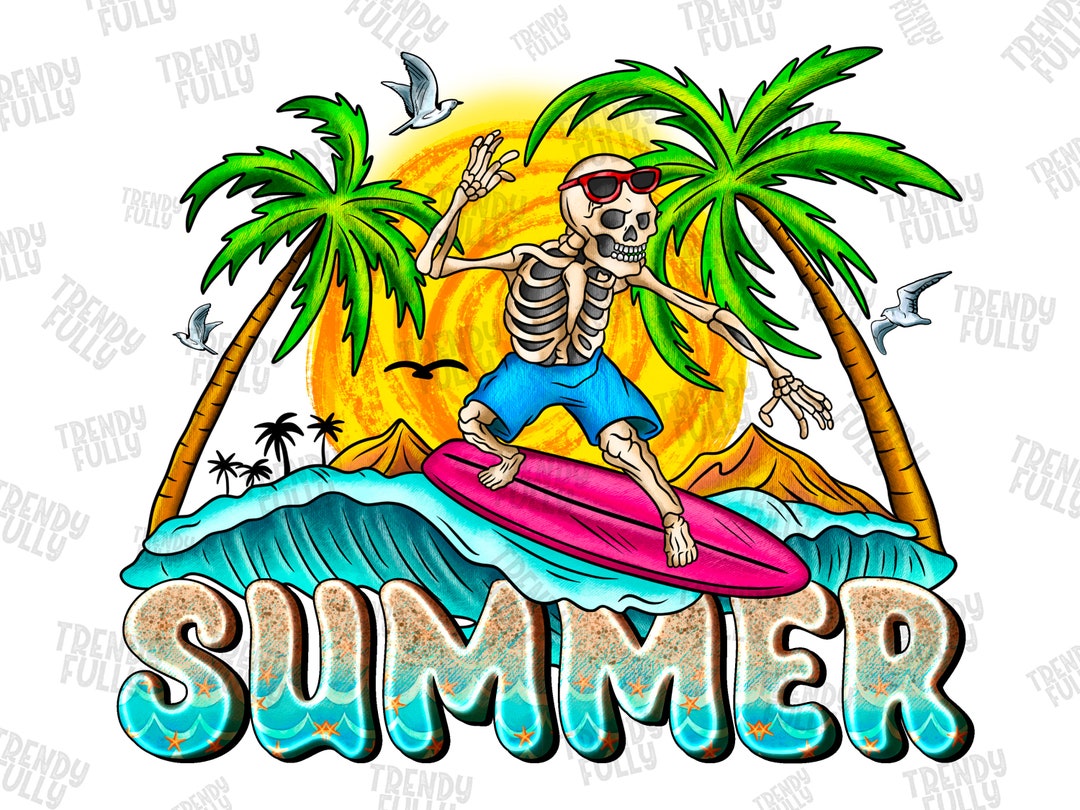 Summer Skeleton Surfing Png, Beach Png, Sublimation Design Png, Beach ...