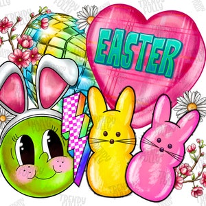 Retro Smile Face Collage Png, Retro Spring Sublimation Design, Rabbit ...