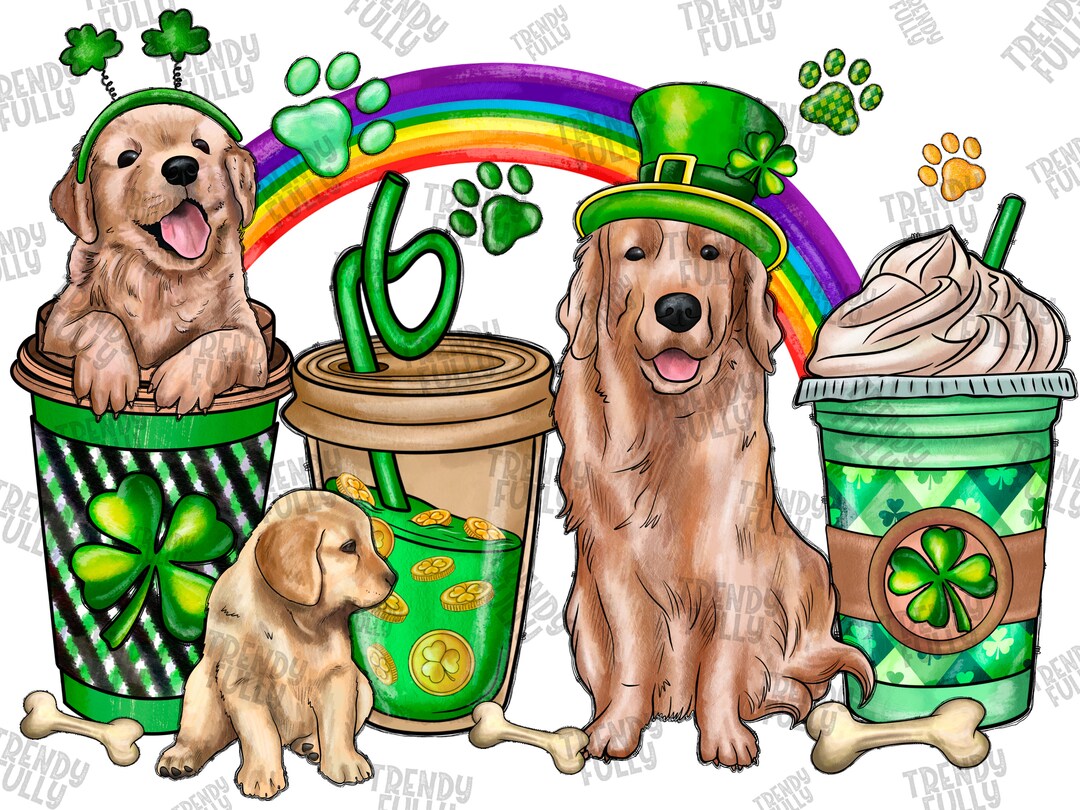 St. Patrick's Day Dog Drink Png, Golden Dog Png, Sublimation Design, St ...