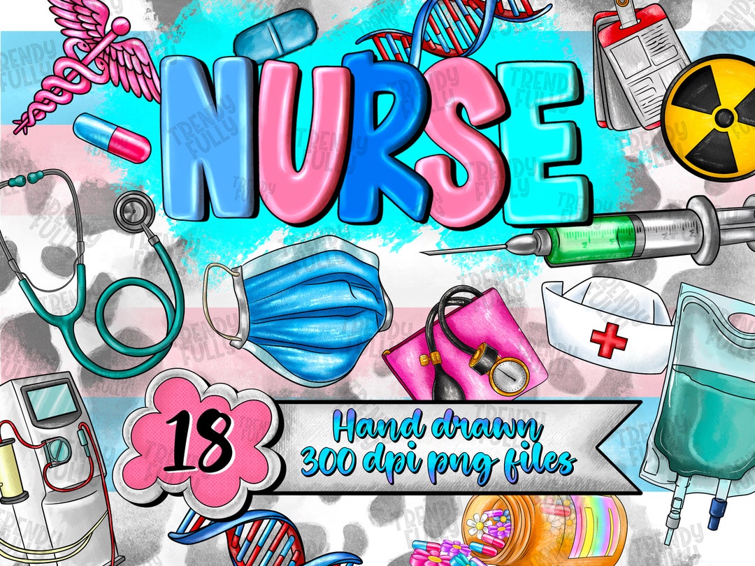 Nurse Elements Png Sublimation Design Bundle, Nurse Hand Drawn Digital ...