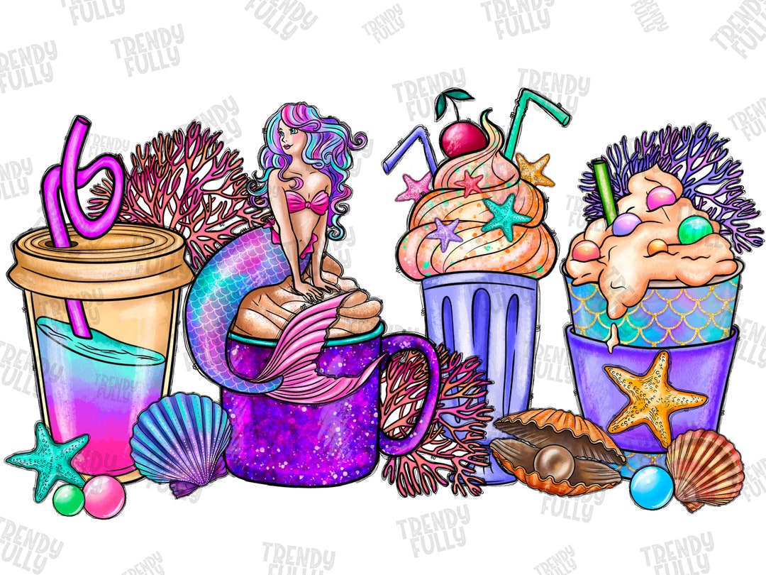 Mermaids Coffee Cups Png, Sublimation Design Download, Mermaid ...