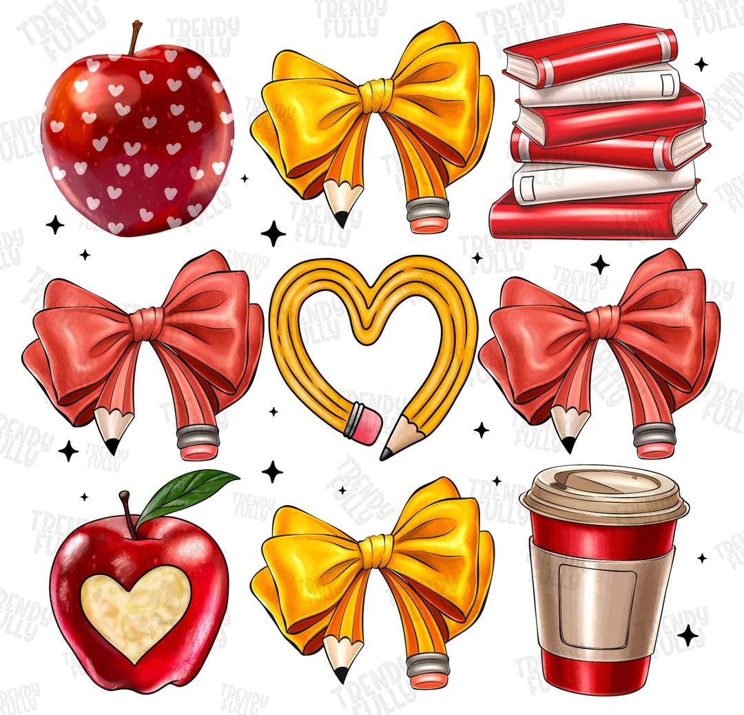 Pencil Coquette Bow PNG, Teacher Coquette Bow, Coquette Bow Png, Back ...