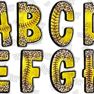 Softball Doodle Alphabet Bundle, Softball PNG Letters, Sublimation ...