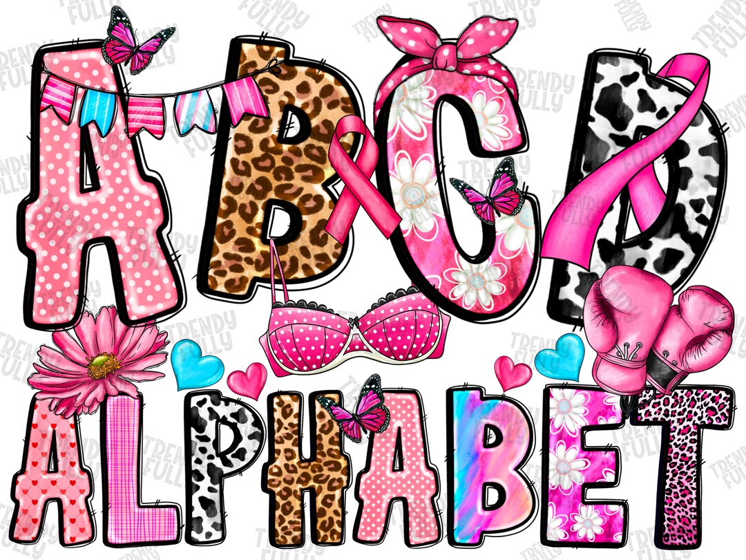 Breast Cancer Doodle Alphabet Bundle, Pink Ribbon PNG Letters ...