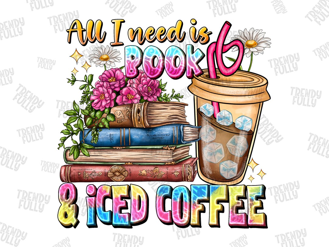 Book Lover PNG, Bookish PNG, Iced Coffee and Books, Iced Coffee Girly ...